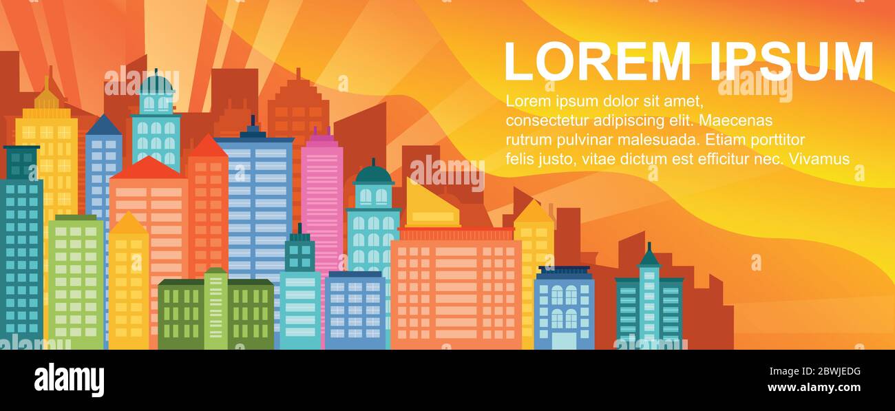 City Life Concept Cityscape Landmark Horizontal Landing Page Banner ...