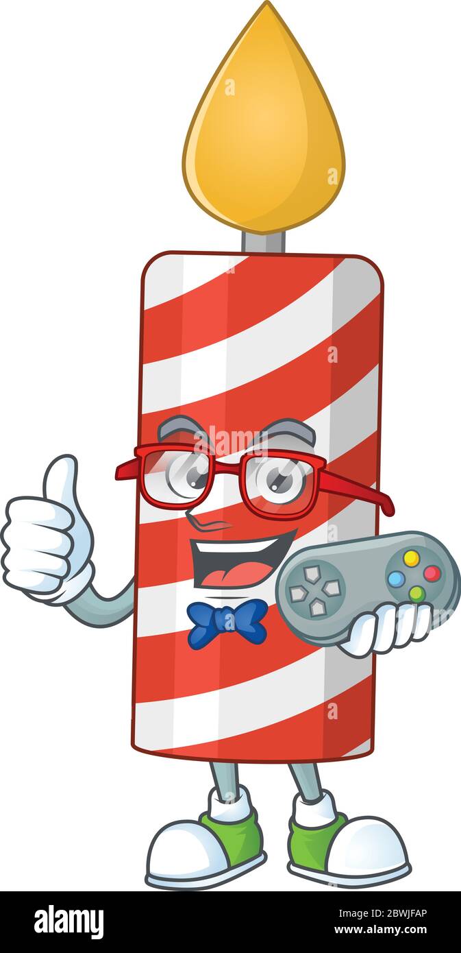 Cartoon mascot design of candle play a game with controller Stock ...