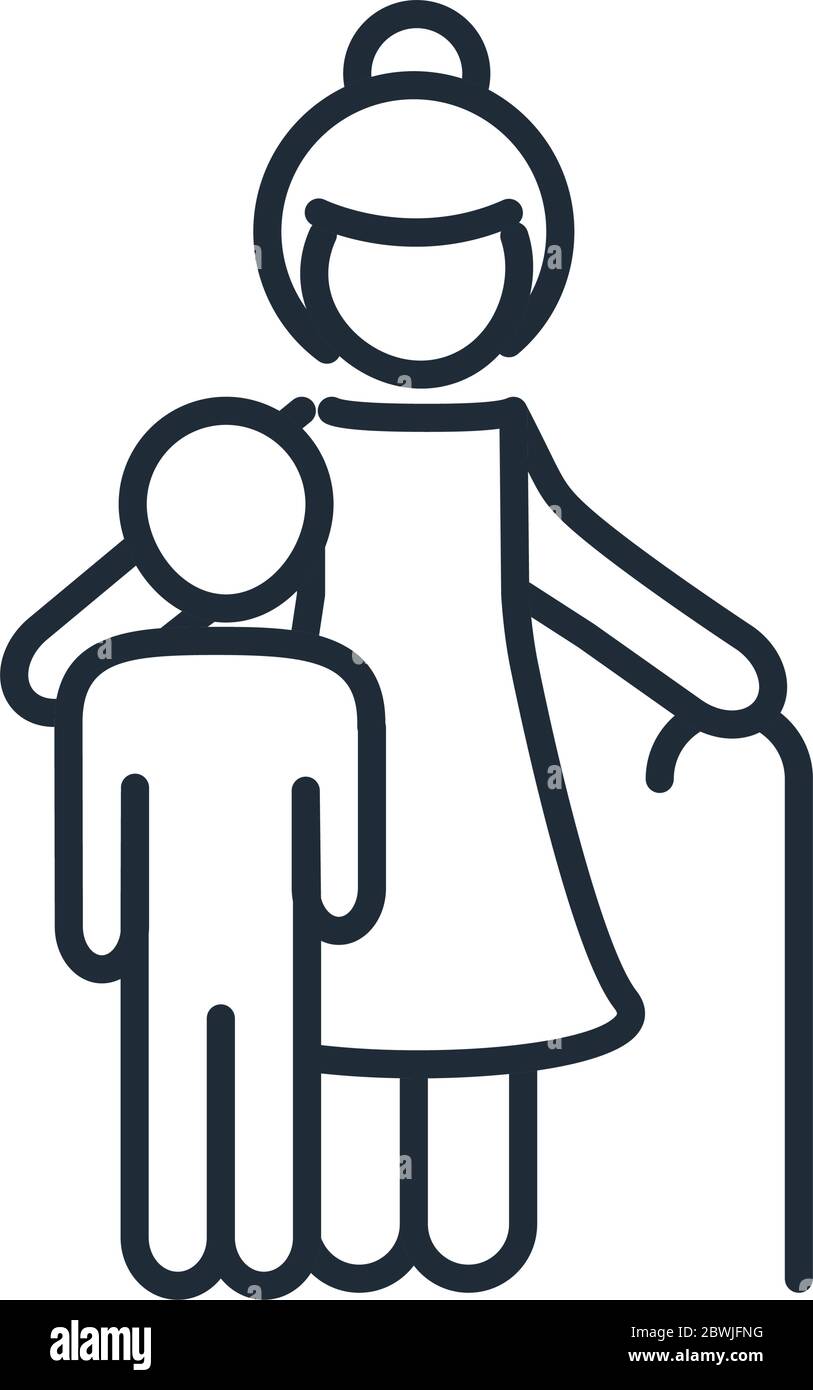 grandmother and grandson members family day, icon in outline style ...