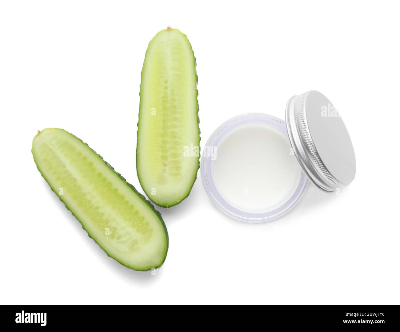 Cream with cucumber extract on white background Stock Photo - Alamy