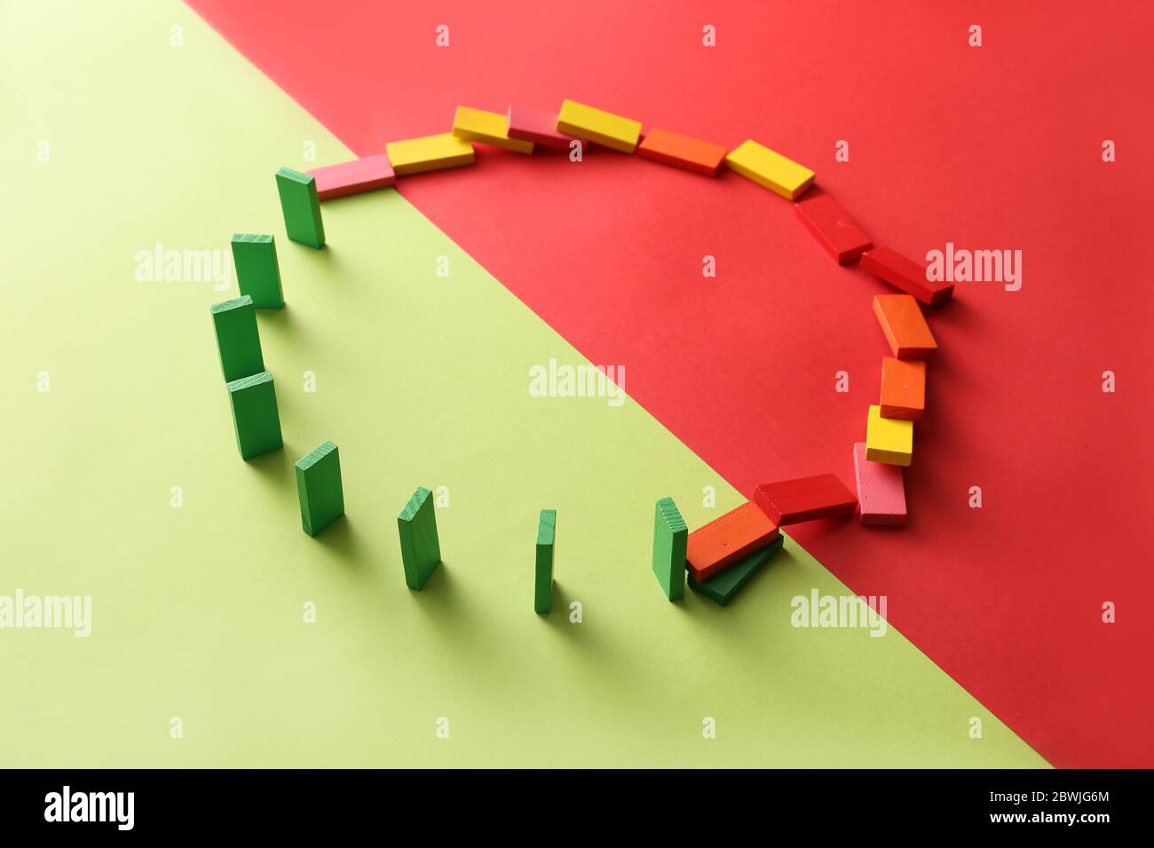 Composition with blocks on color background. Concept of social distance ...
