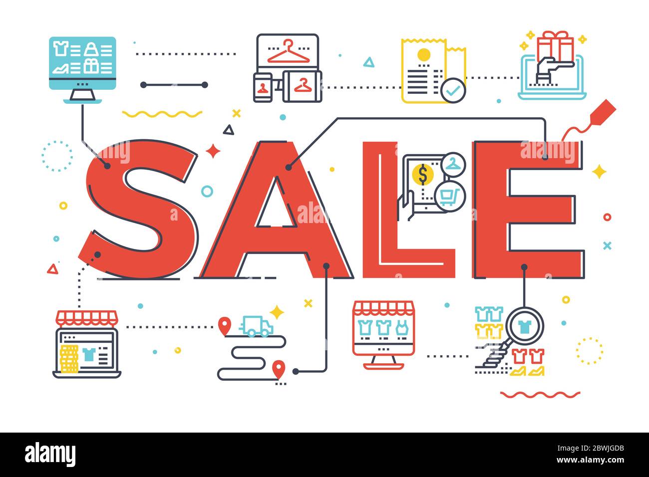 Sale word lettering illustration. Design in modern style with related ...
