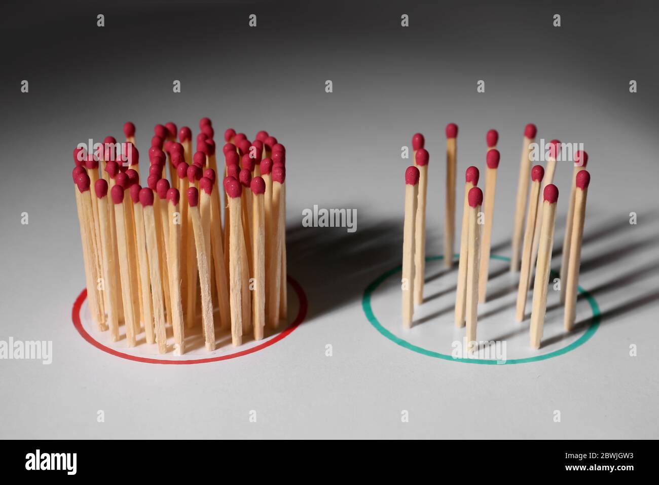 Groups of matches on light background. Concept of social distance Stock ...