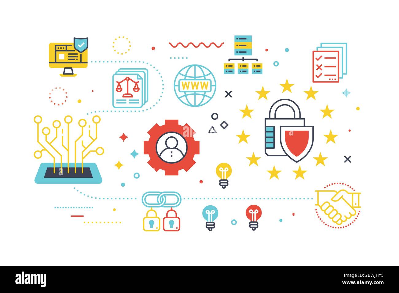 Data security protection concept illustration with line icons Stock ...