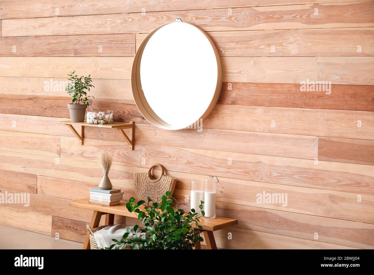 Interior of modern room with mirror Stock Photo - Alamy