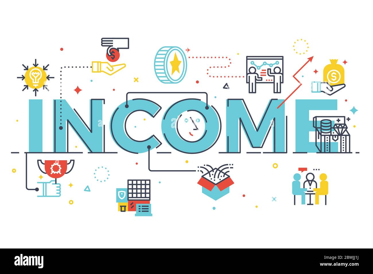Income word lettering illustration. Design in modern style with related ...