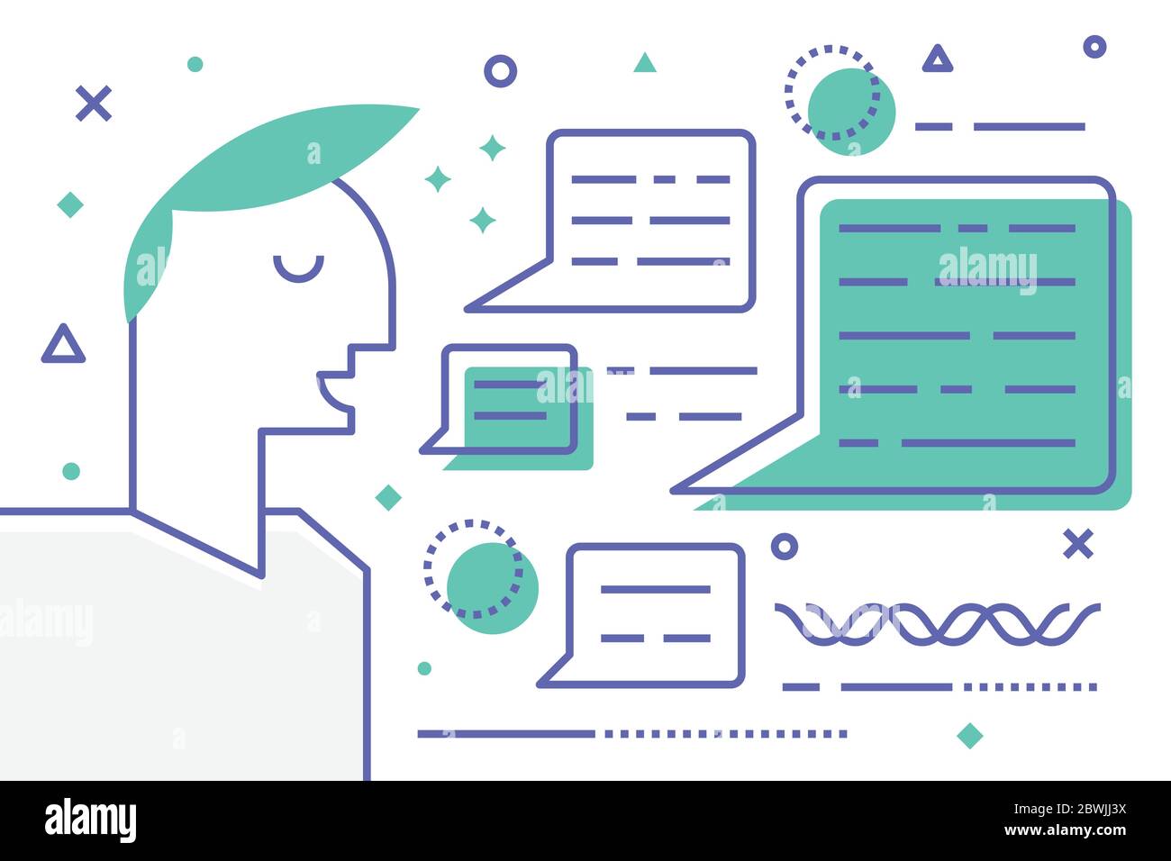 Storytelling concept illustration by a man telling stories with line ...