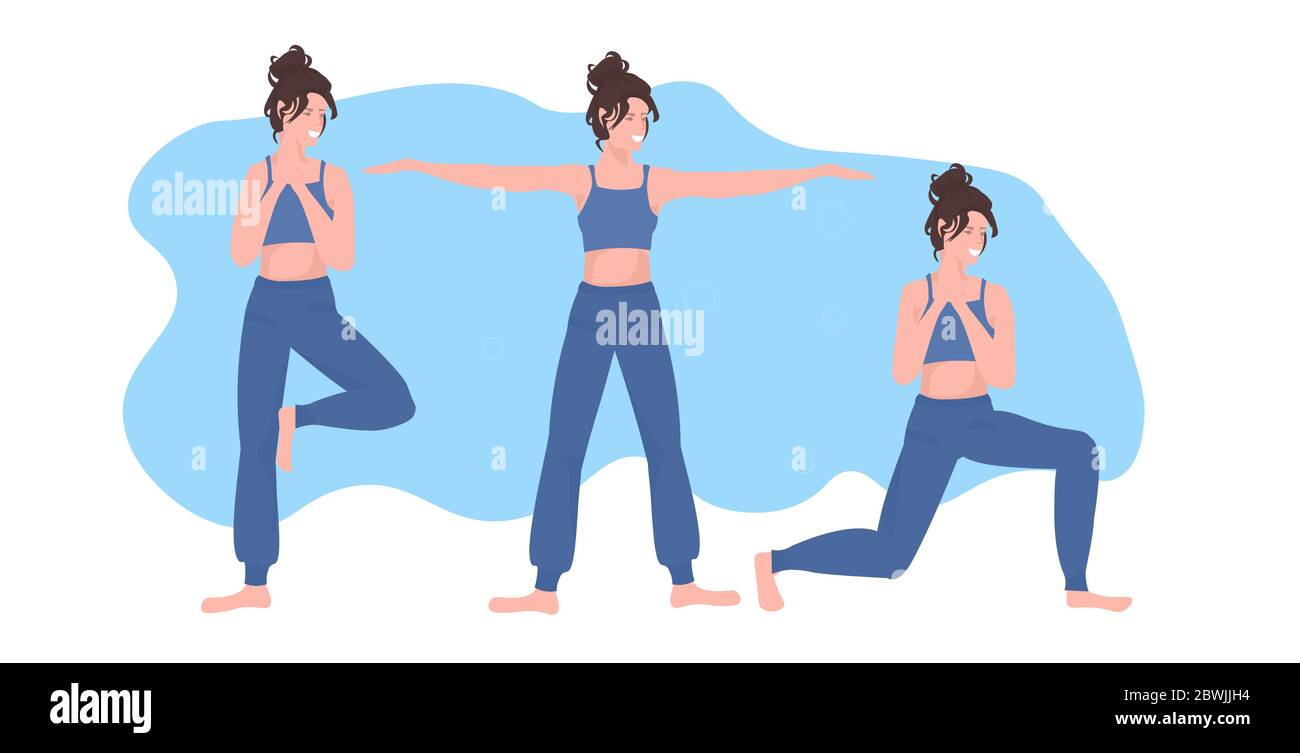 set woman doing different fitness exercises healthy lifestyle concept ...