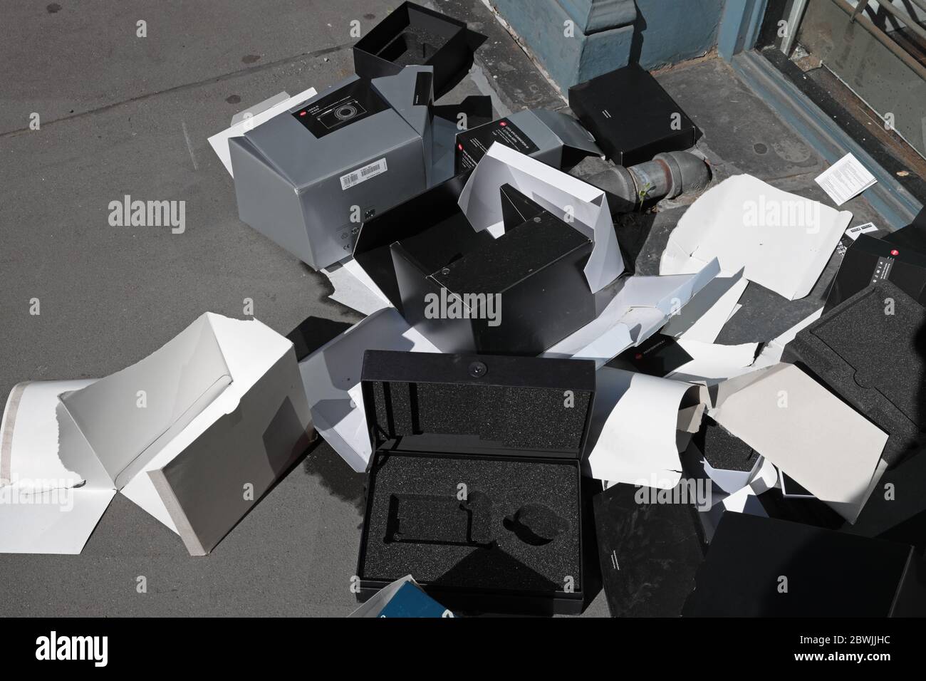 New York, NY, USA - June 1, 2020: Empty camera and lens boxes on the ...