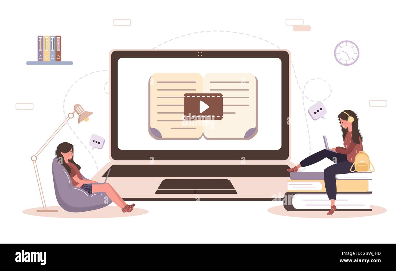 Online education. Flat design concept of training and video tutorials ...