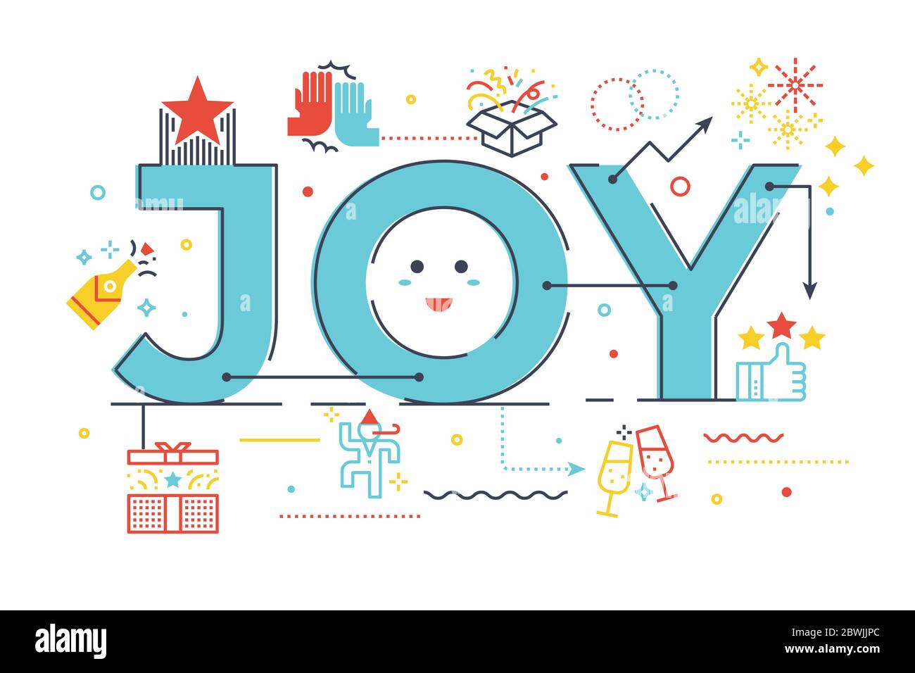 Joy word lettering illustration with icons for web banner, flyer ...