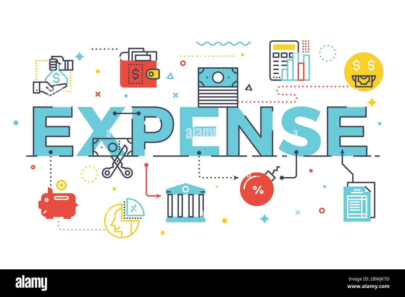 Expense word lettering illustration. Design in modern style with ...