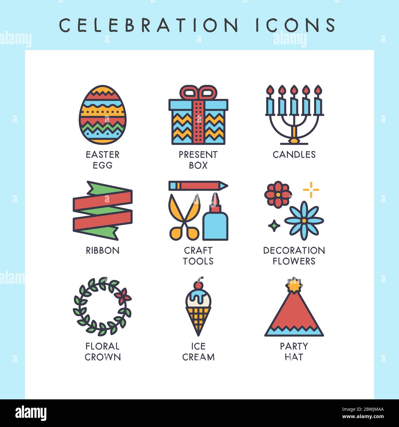 Celebration icons for web, app, website, user interface, card, etc ...