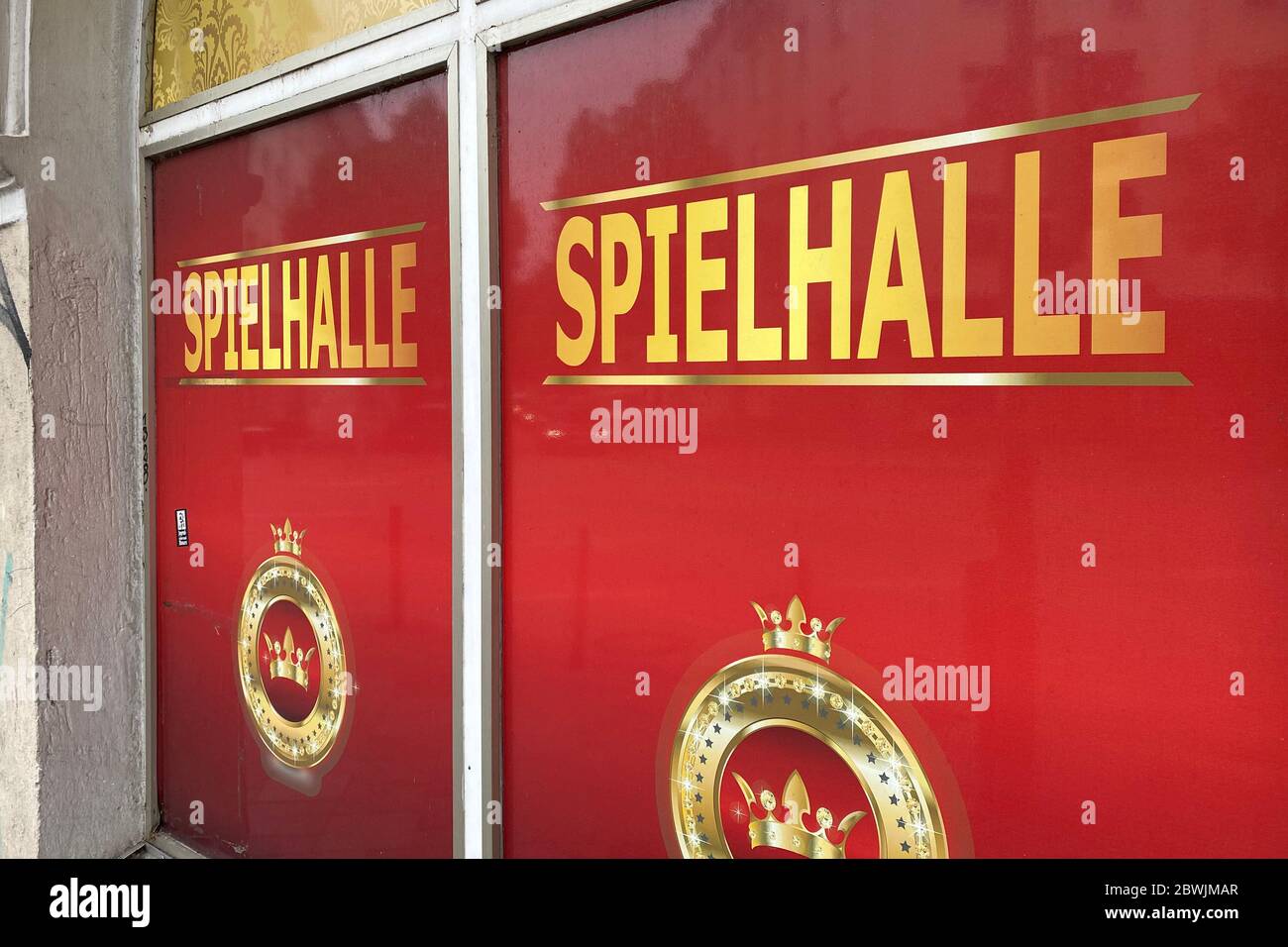 Munich, Deutschland. 28th May, 2020. Facade, window of an arcade in ...