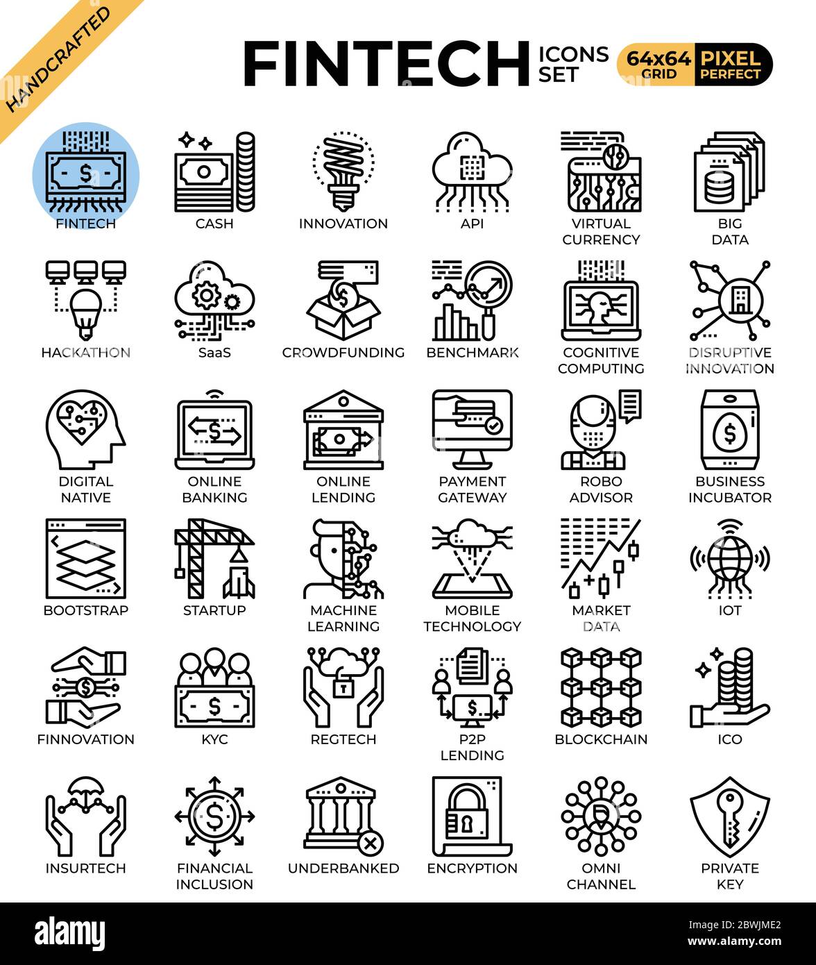 Fintech (Financial Technology) concept icons set in modern line icon ...