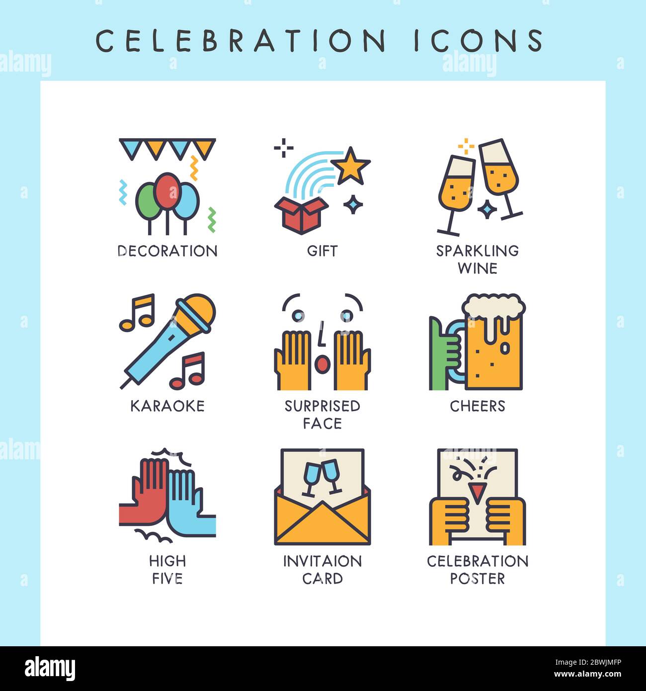 Celebration icons for web, app, website, user interface, card, etc ...