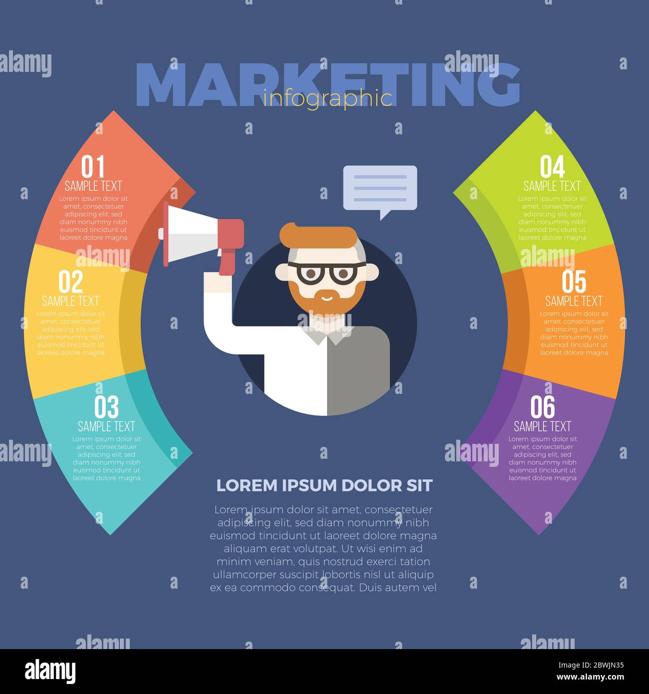 Marketing strategy with businessman holding megaphone infographic ...