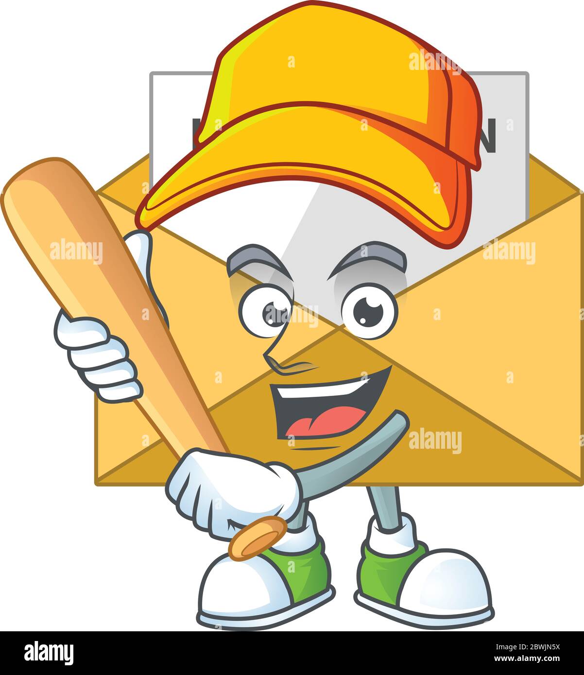 cartoon design concept of invitation message playing baseball with ...