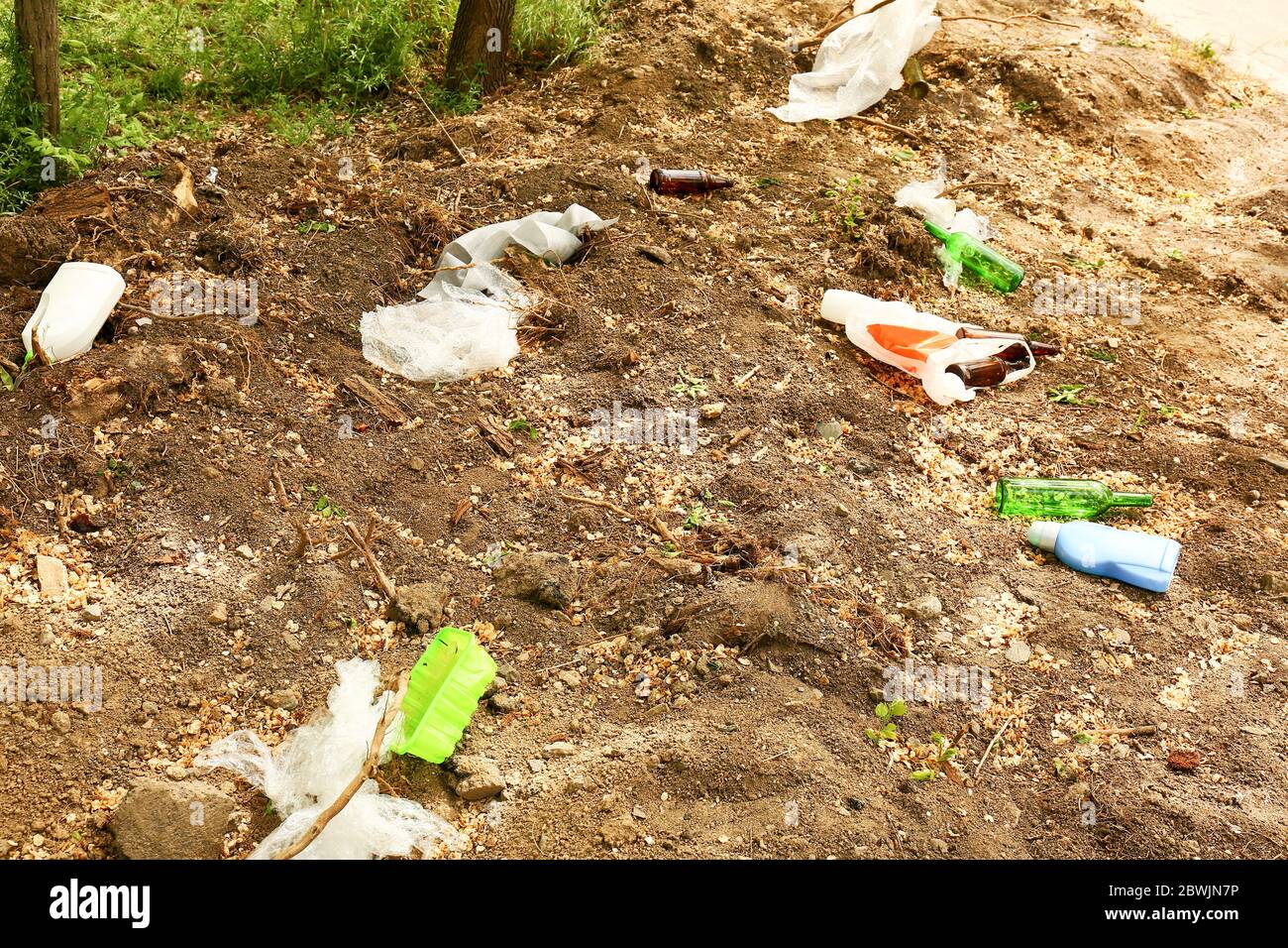 View of garbage in park. Concept of soil pollution Stock Photo - Alamy