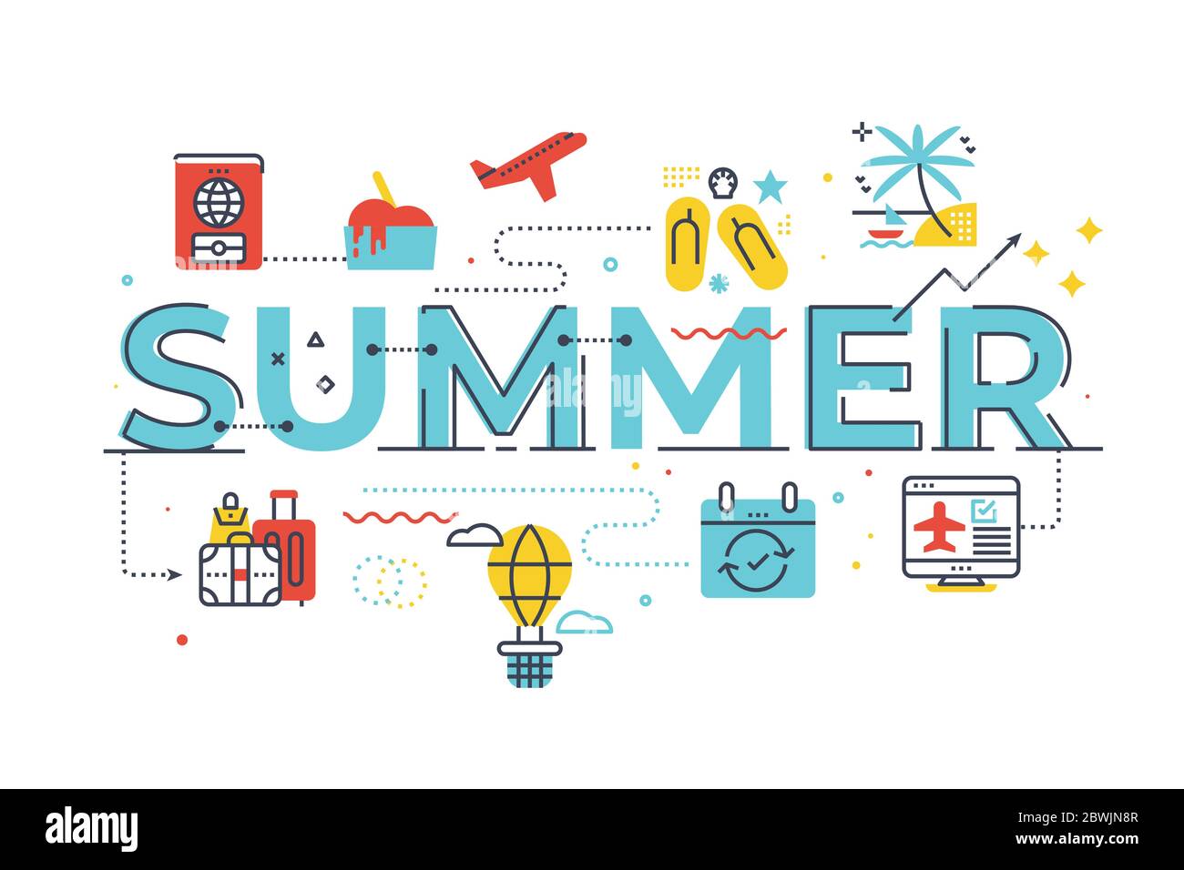Summer word lettering illustration with icons for web banner, flyer ...