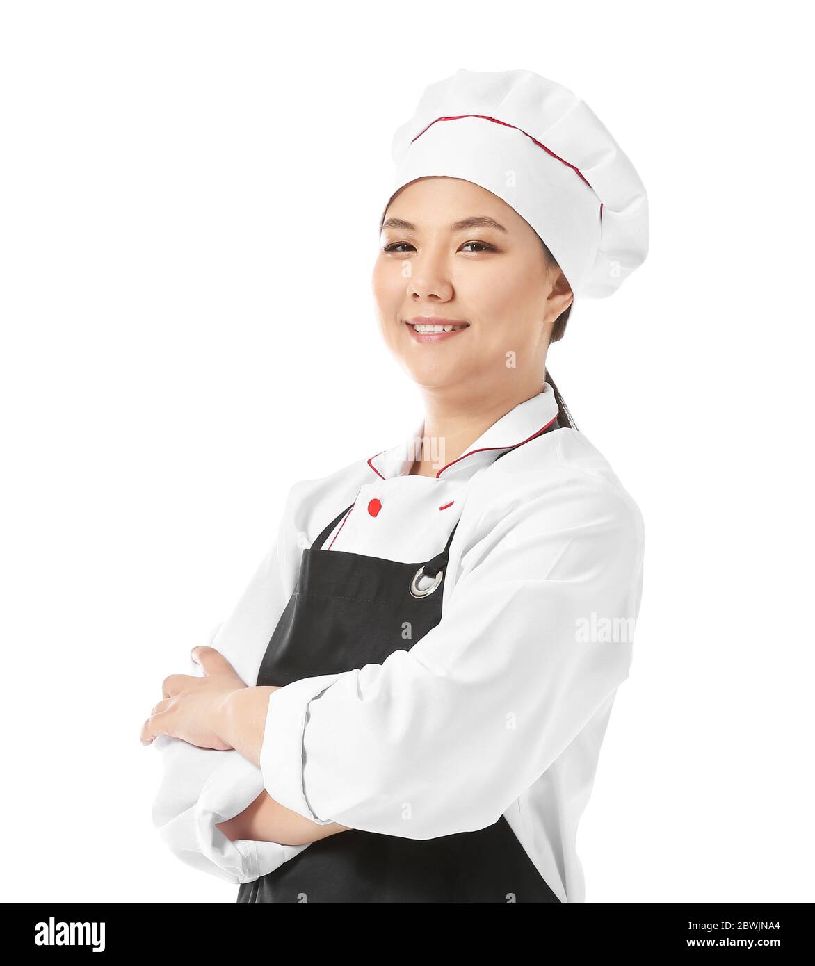 Beautiful Asian chef on white background Stock Photo - Alamy