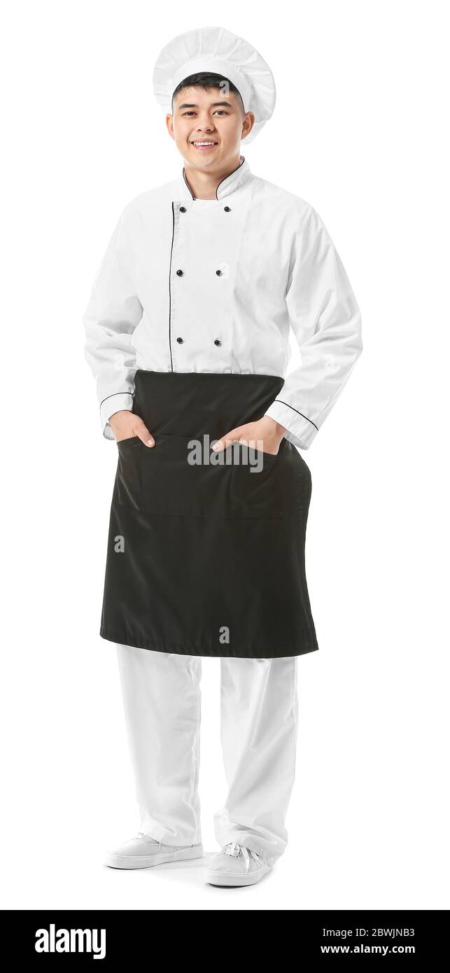 Handsome Asian chef on white background Stock Photo - Alamy