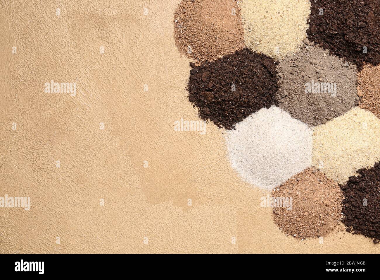 Different types of soil on color background Stock Photo - Alamy