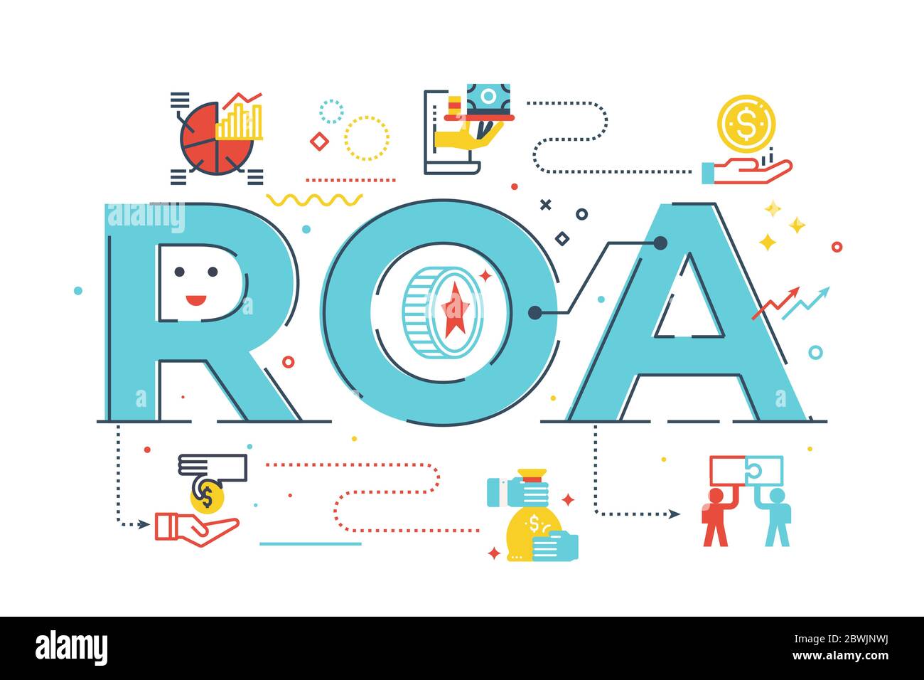 ROA - return on assets word lettering illustration with icons for web ...