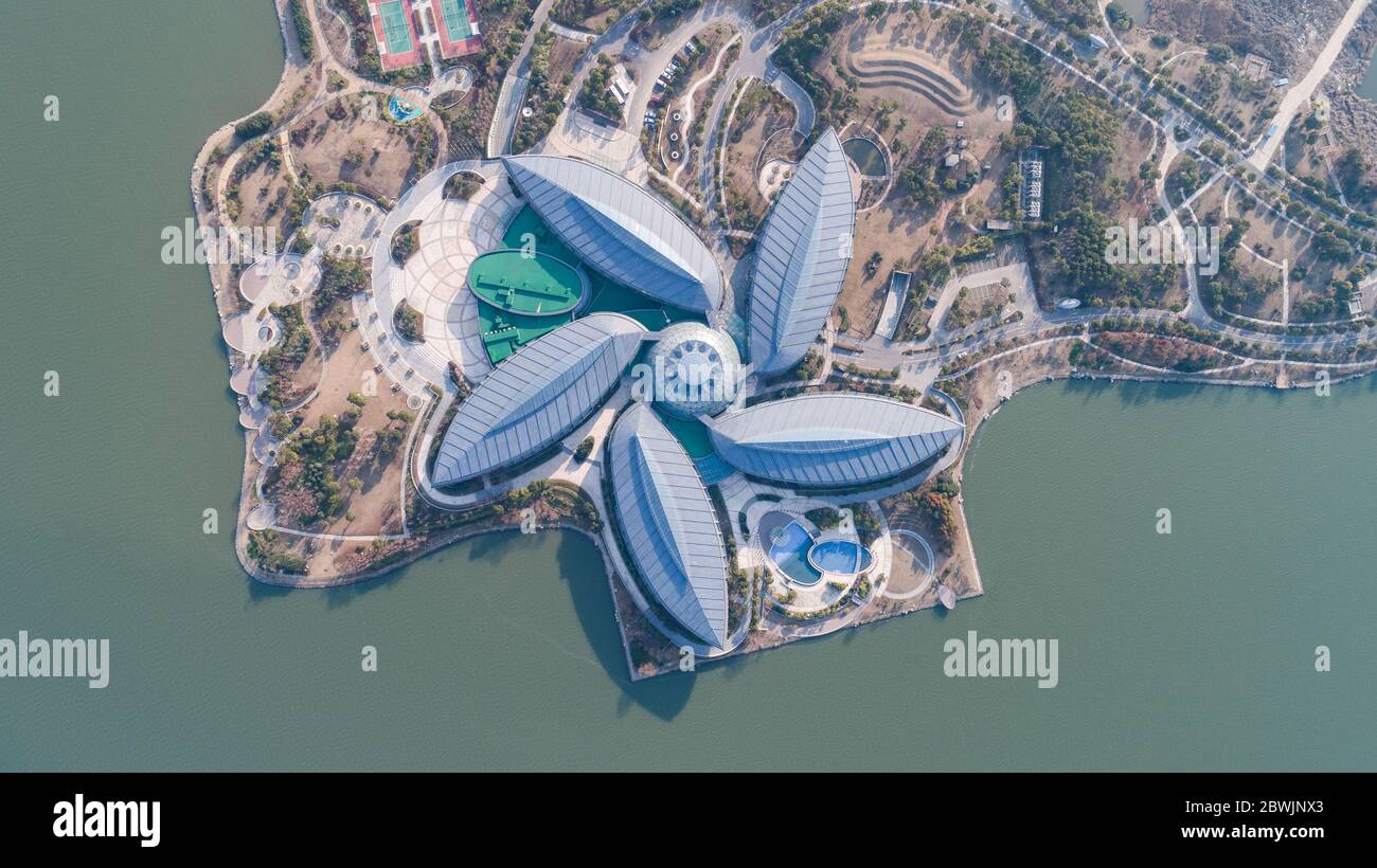 Shanghai, China - January 11, 2018: Aerial view of the flower-shaped ...
