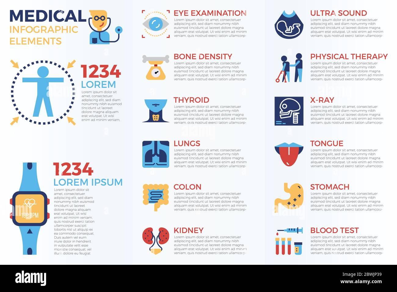 Medical infographic elements with illustrations and icons for data ...