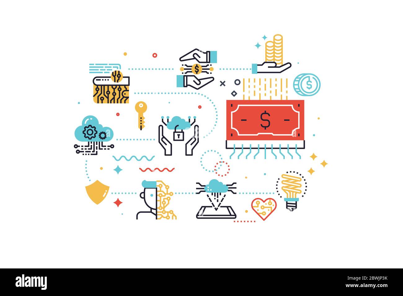 Fintech (Financial Technology) concept illustration with icons for web ...