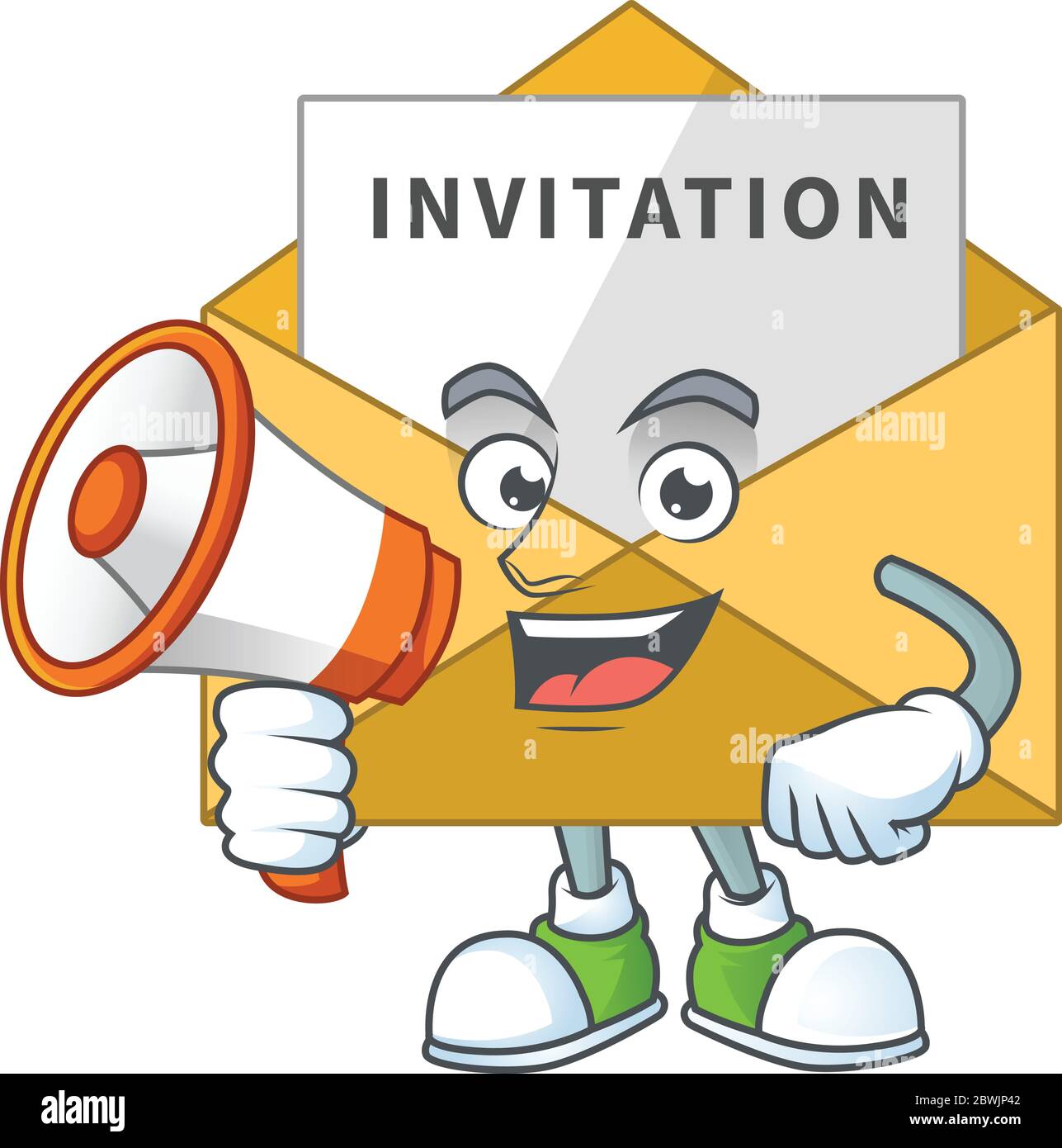An image of invitation message cartoon design style with a megaphone ...