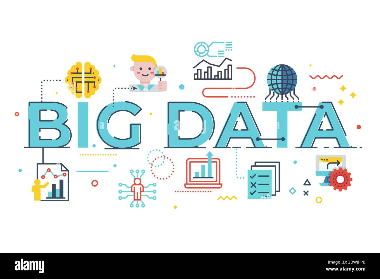 Big Data word lettering illustration with icons for web banner, flyer ...