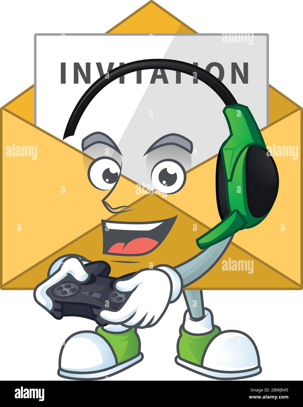 A cartoon design of invitation message clever gamer play wearing ...