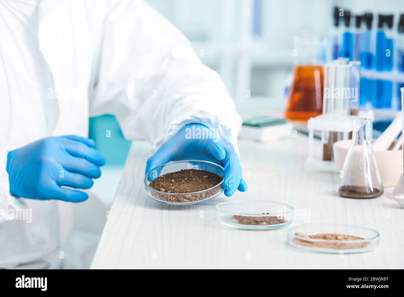 Scientist studying samples of soil in laboratory Stock Photo - Alamy