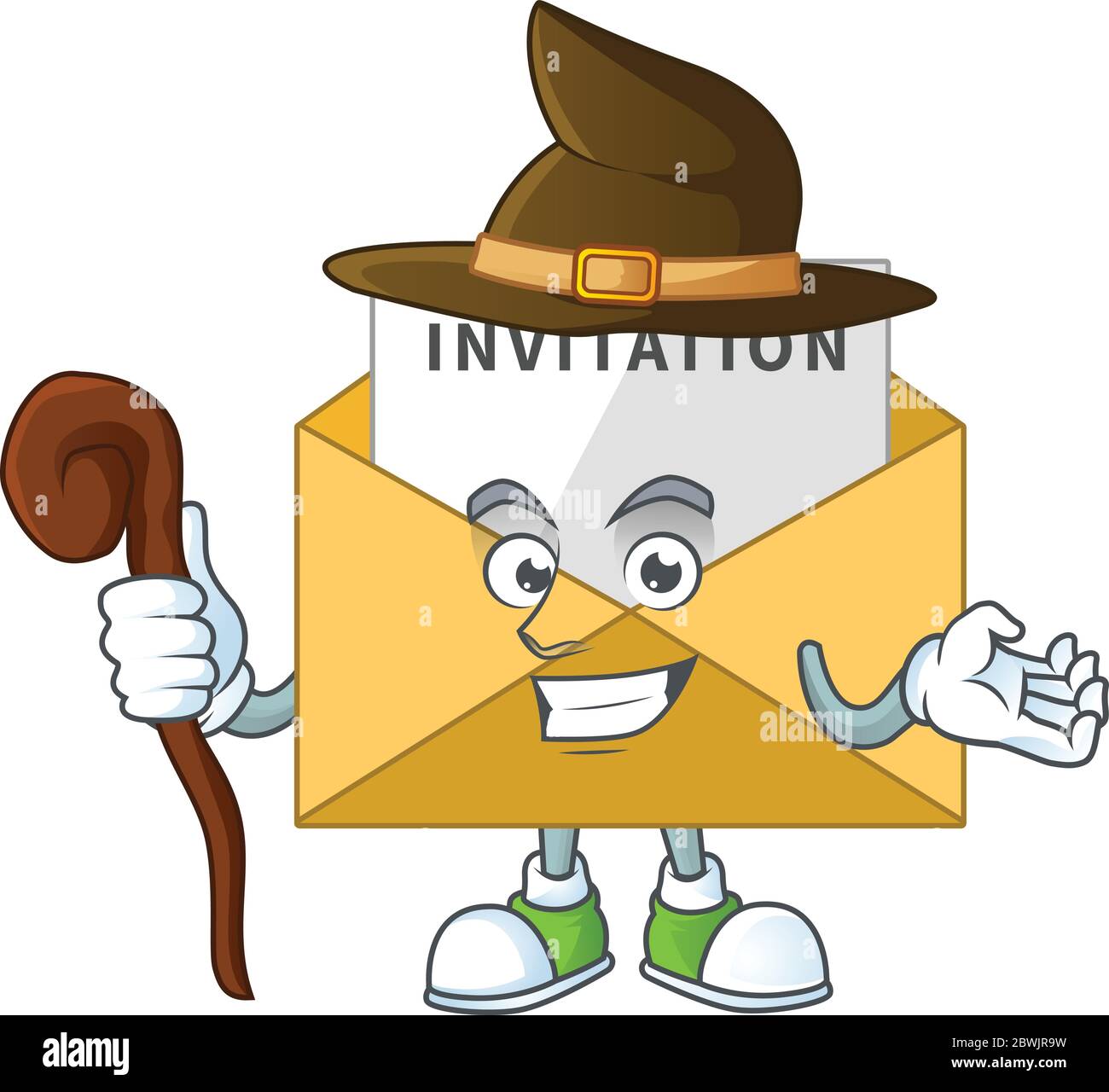 sneaky and tricky Witch invitation message cartoon drawing concept ...