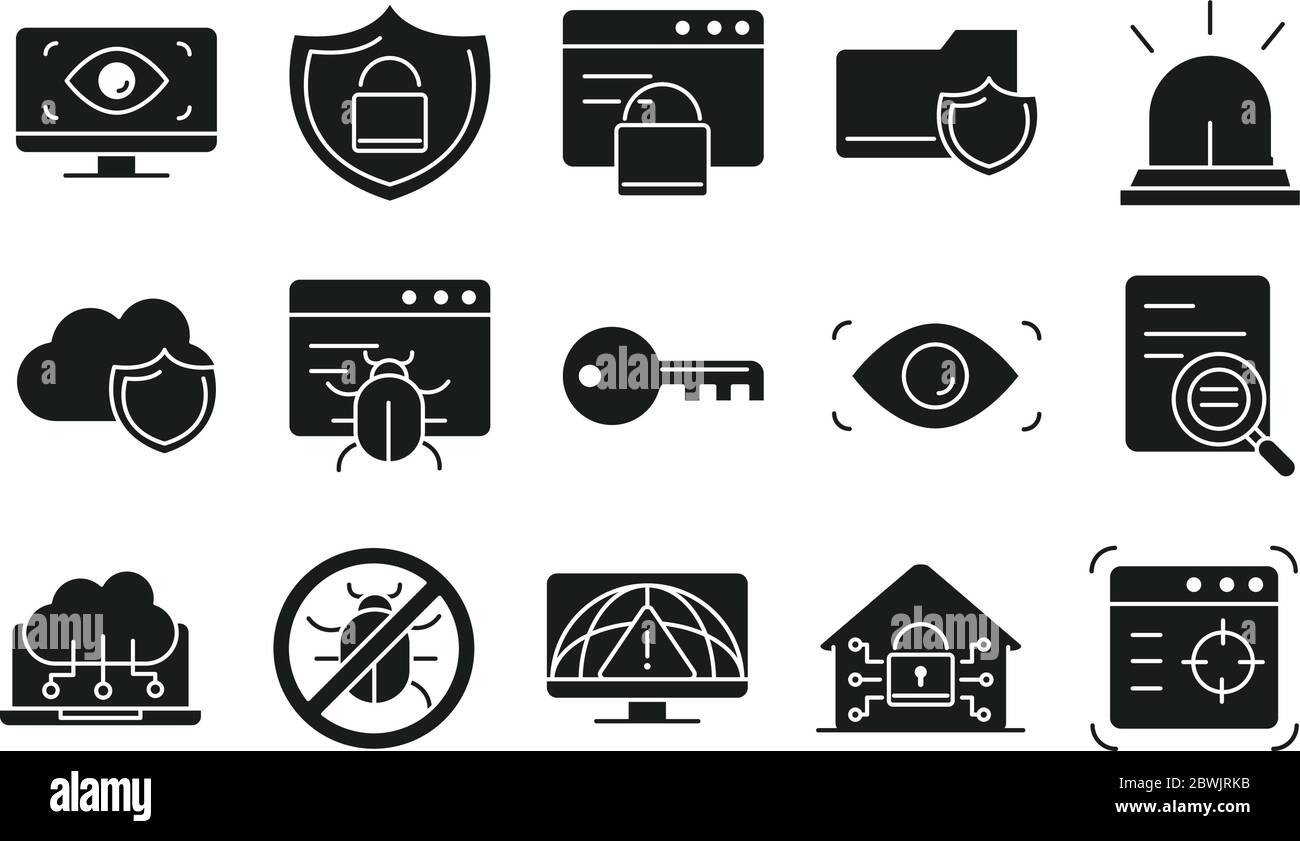cyber security and information or network protection icons set line ...