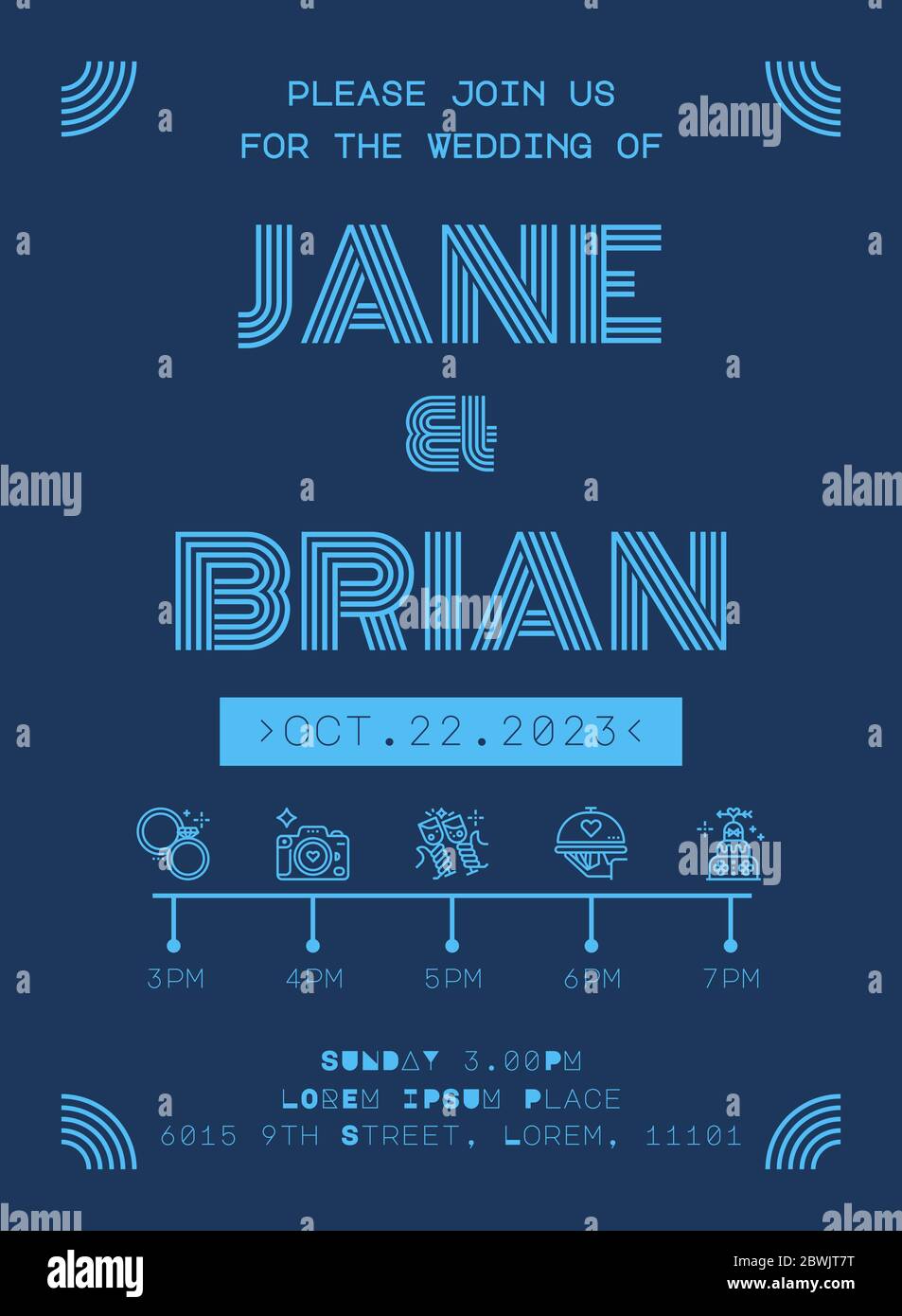 Wedding Invitation Card Template in futuristic blue line style Stock ...