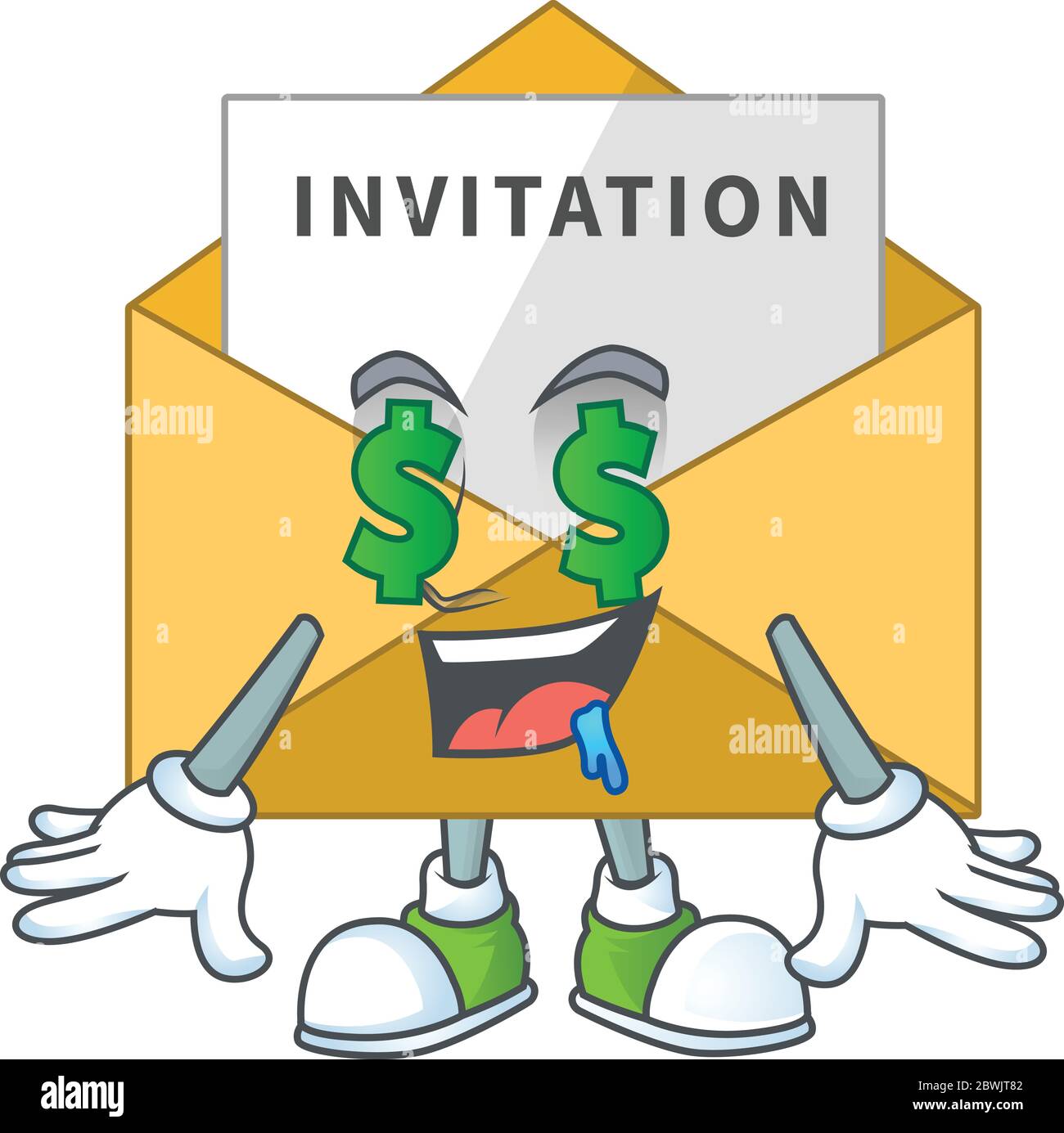 Cute rich invitation message mascot character style with money eyes ...