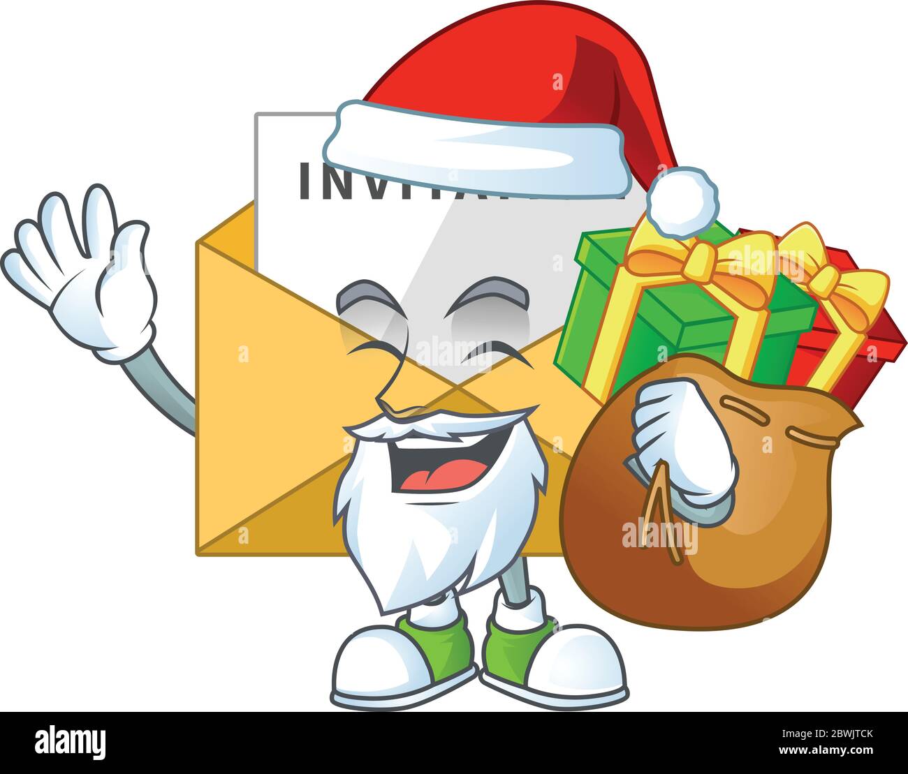 Santa invitation message Cartoon drawing design with sacks of gifts ...