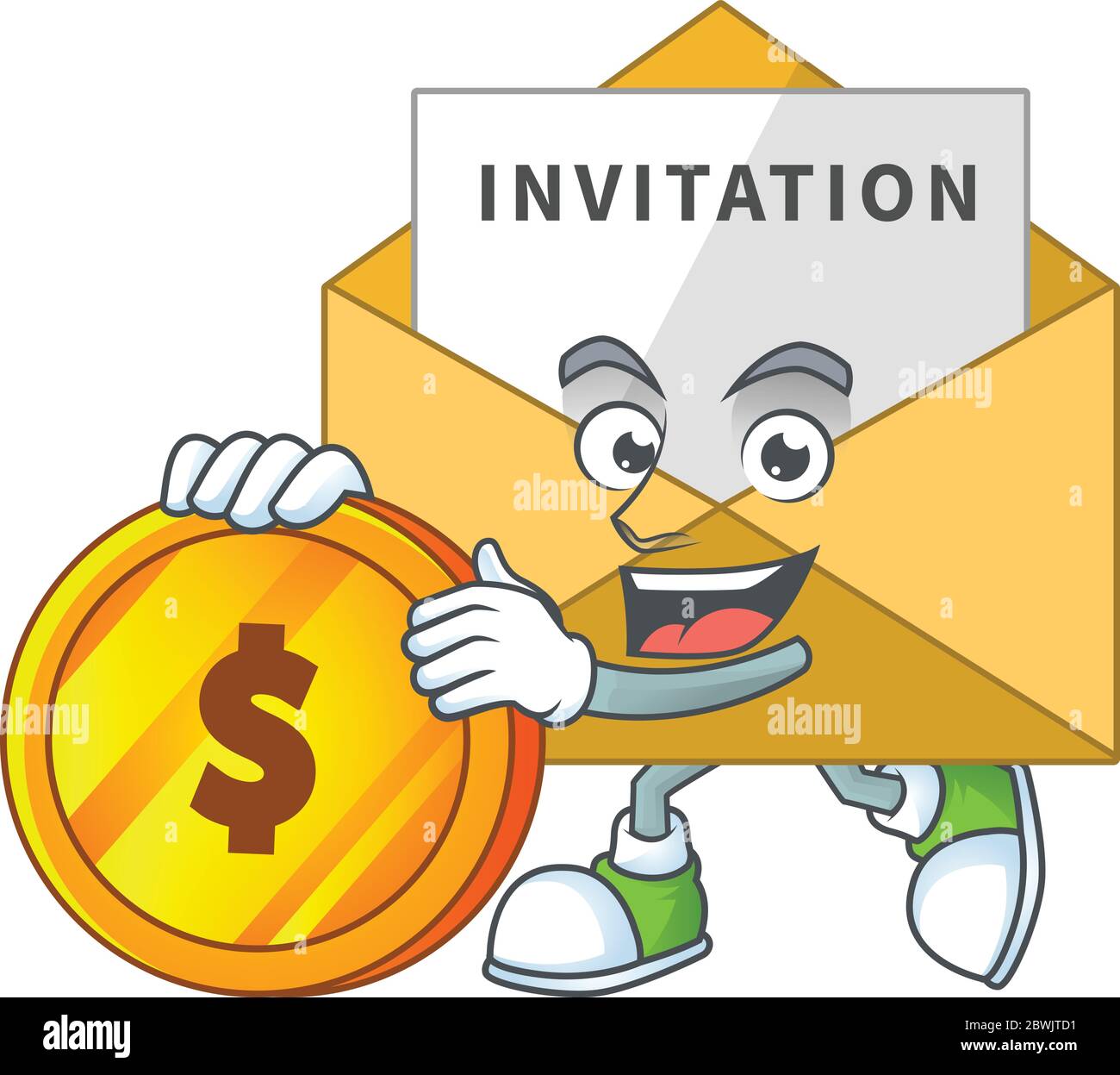 cartoon picture of invitation message rich character with a big gold ...