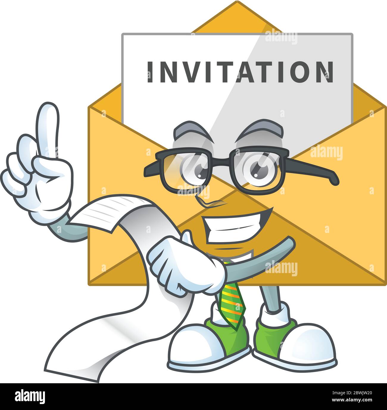 cartoon mascot design of invitation message holding a menu list Stock ...