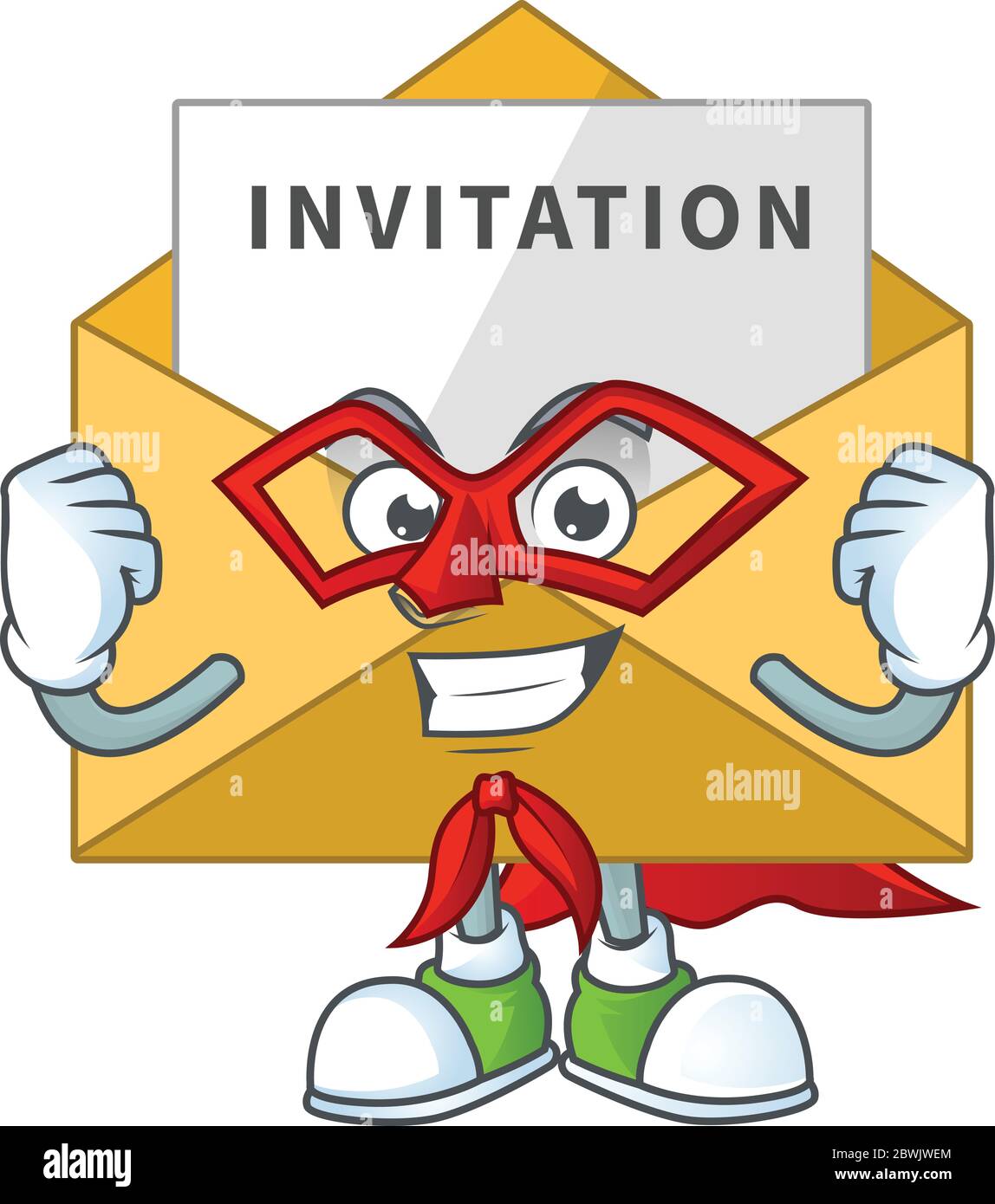 Invitation message cartoon drawing concept performed as a Super hero ...