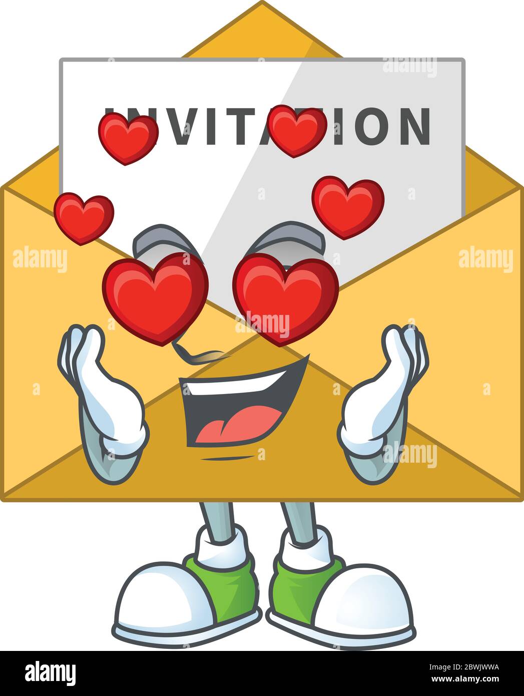 An adorable invitation message cartoon mascot style with a falling in ...