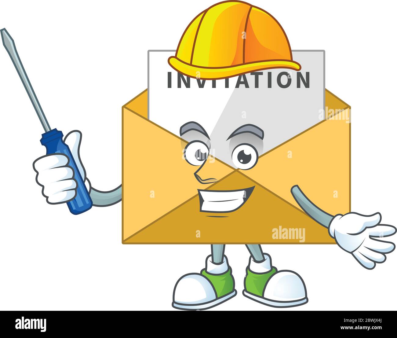 A cartoon image of invitation message in a automotive character Stock ...