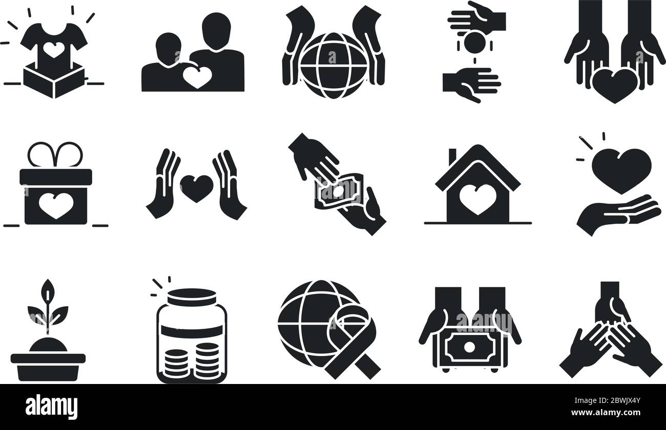 donation charity volunteer help social assistance icons collection ...