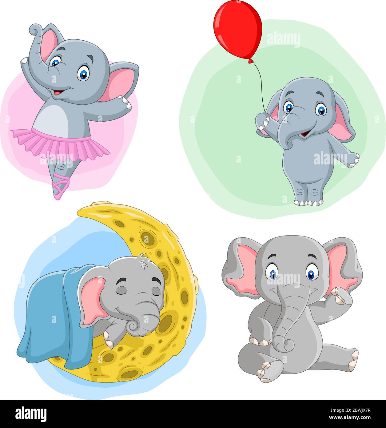 Cartoon elephants collection with different actions Stock Vector Image ...