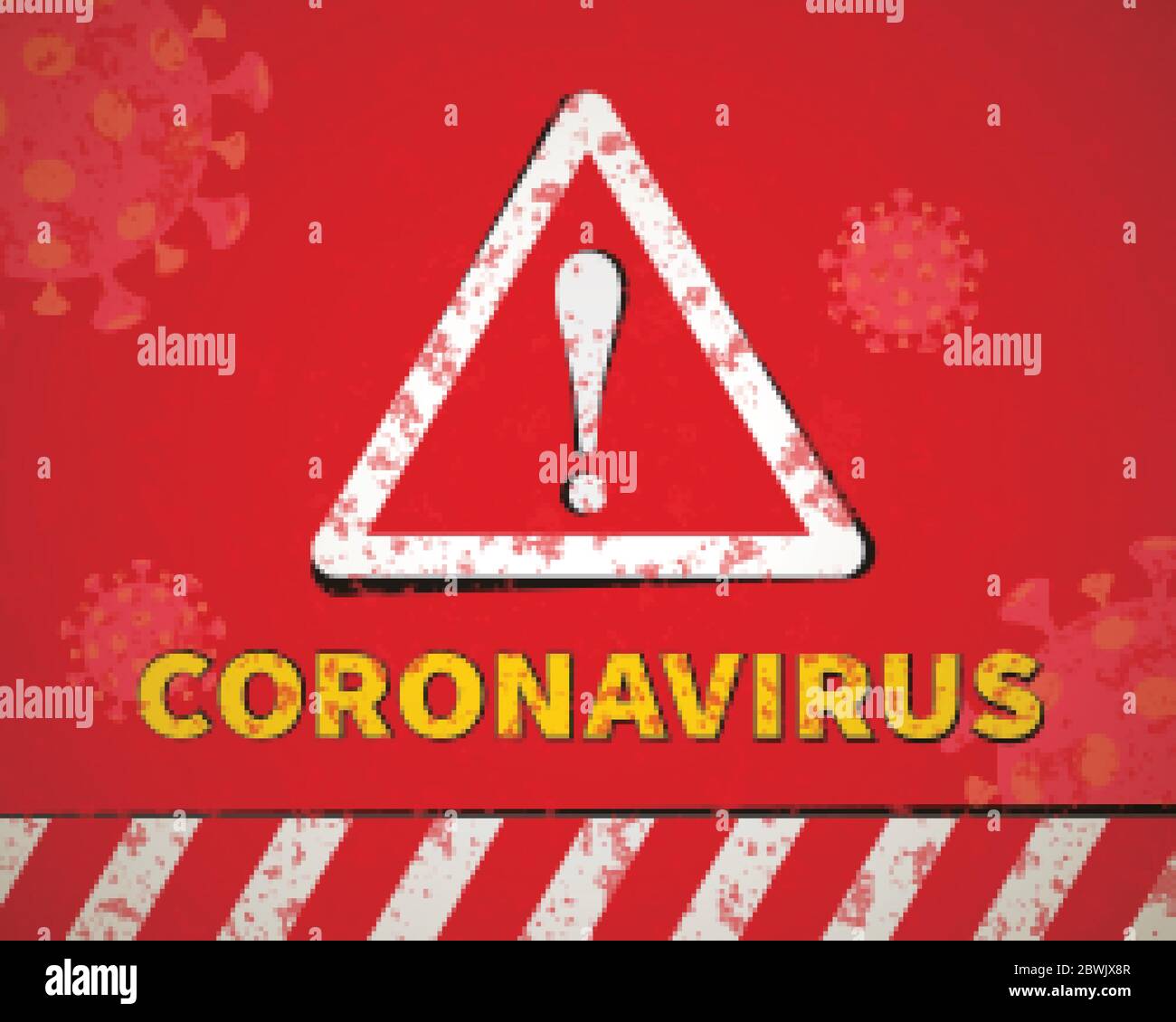 Coronavirus attention sign in triangle on red background, exclamation ...