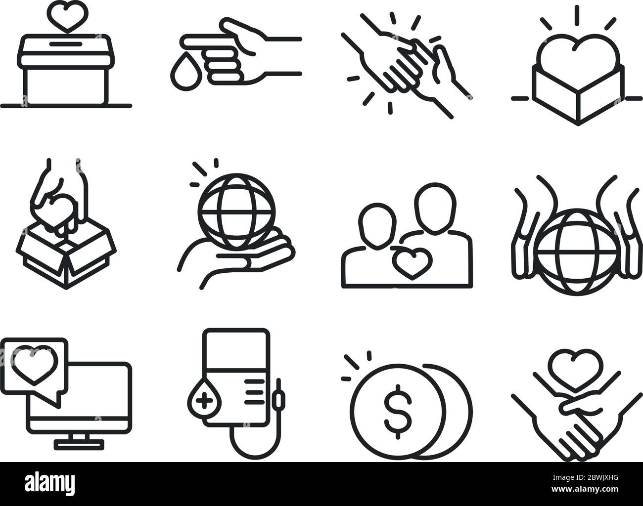 donation charity volunteer help social assistance icons collection line ...