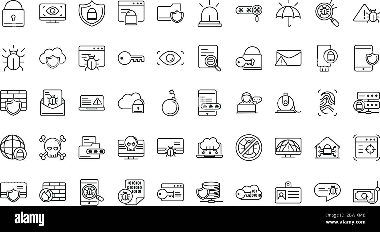 cyber security and information or network protection icons set line ...